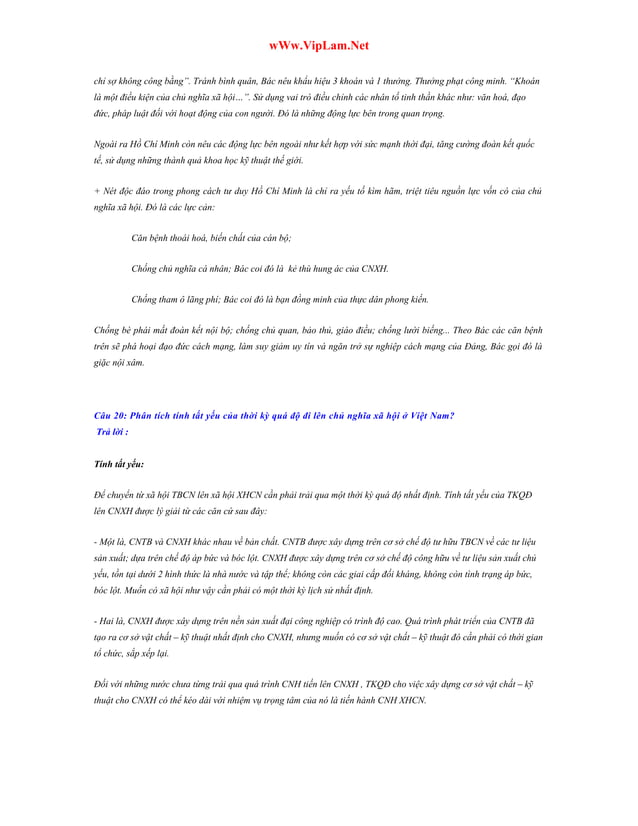 56 câu hỏi tự luận và đáp án chi tiết Tư Tưởng Hồ Chí Minh | DOC