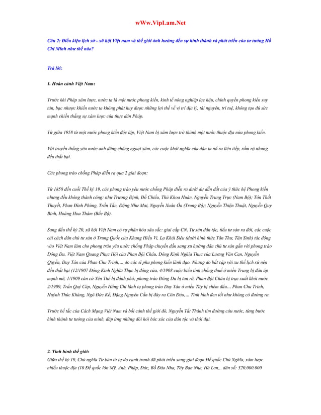 56 câu hỏi tự luận và đáp án chi tiết Tư Tưởng Hồ Chí Minh | DOC