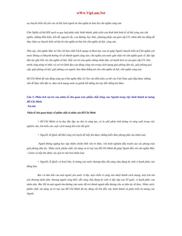 56 câu hỏi tự luận và đáp án chi tiết Tư Tưởng Hồ Chí Minh | DOC
