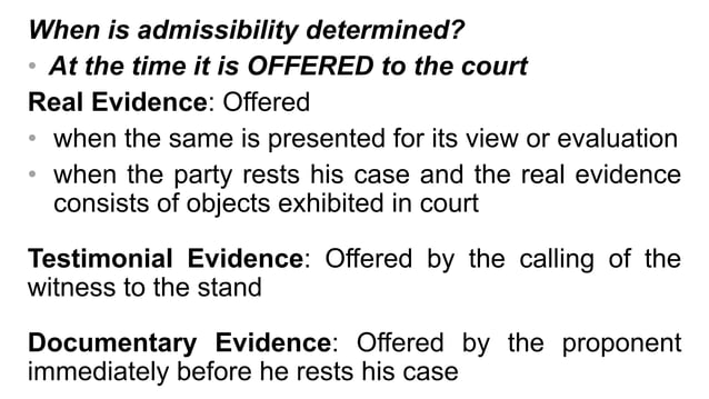 Rules of Evidence Lectures for Reviewees | PPT | Law