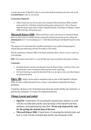 Vipul divyanshu documentation on Kinect and Motion Tracking | DOCX | Computer Animation ...