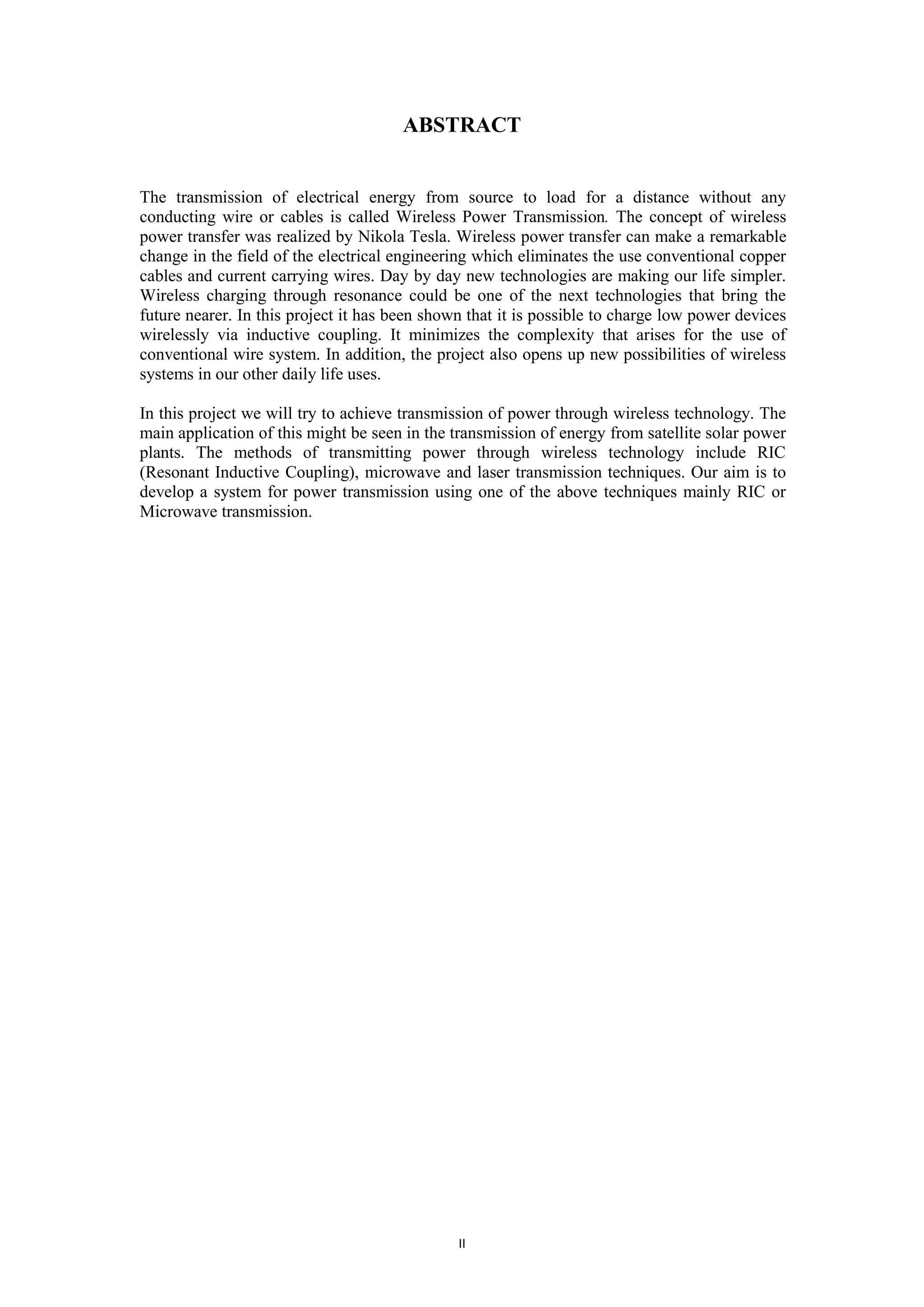 PROJECT REPORT ON WIRELESS POWER TRANSMISSION | PDF