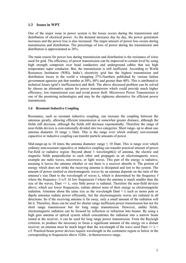 PROJECT REPORT ON WIRELESS POWER TRANSMISSION | PDF | Internet of ...