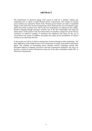 PROJECT REPORT ON WIRELESS POWER TRANSMISSION | PDF