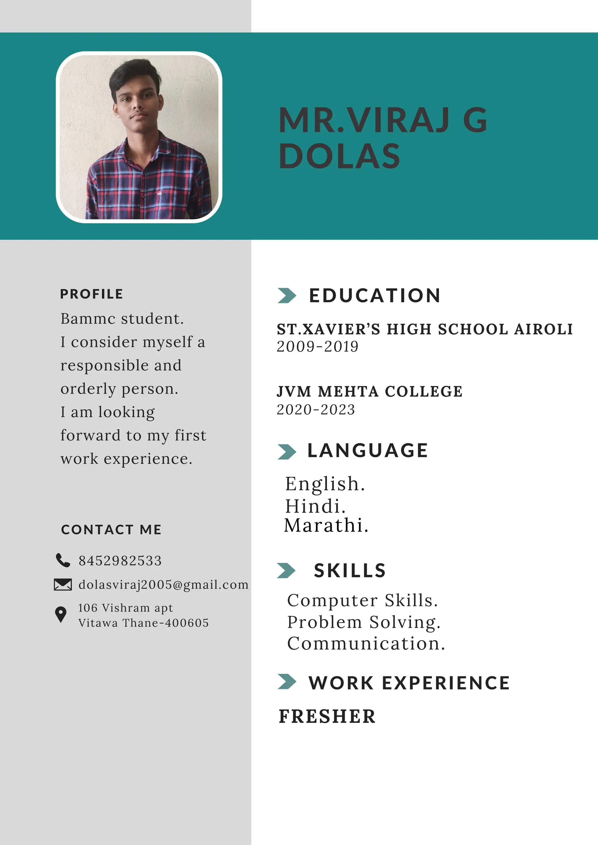 Viraj Dolas 11006 Resume jvm mehata clg. | PDF