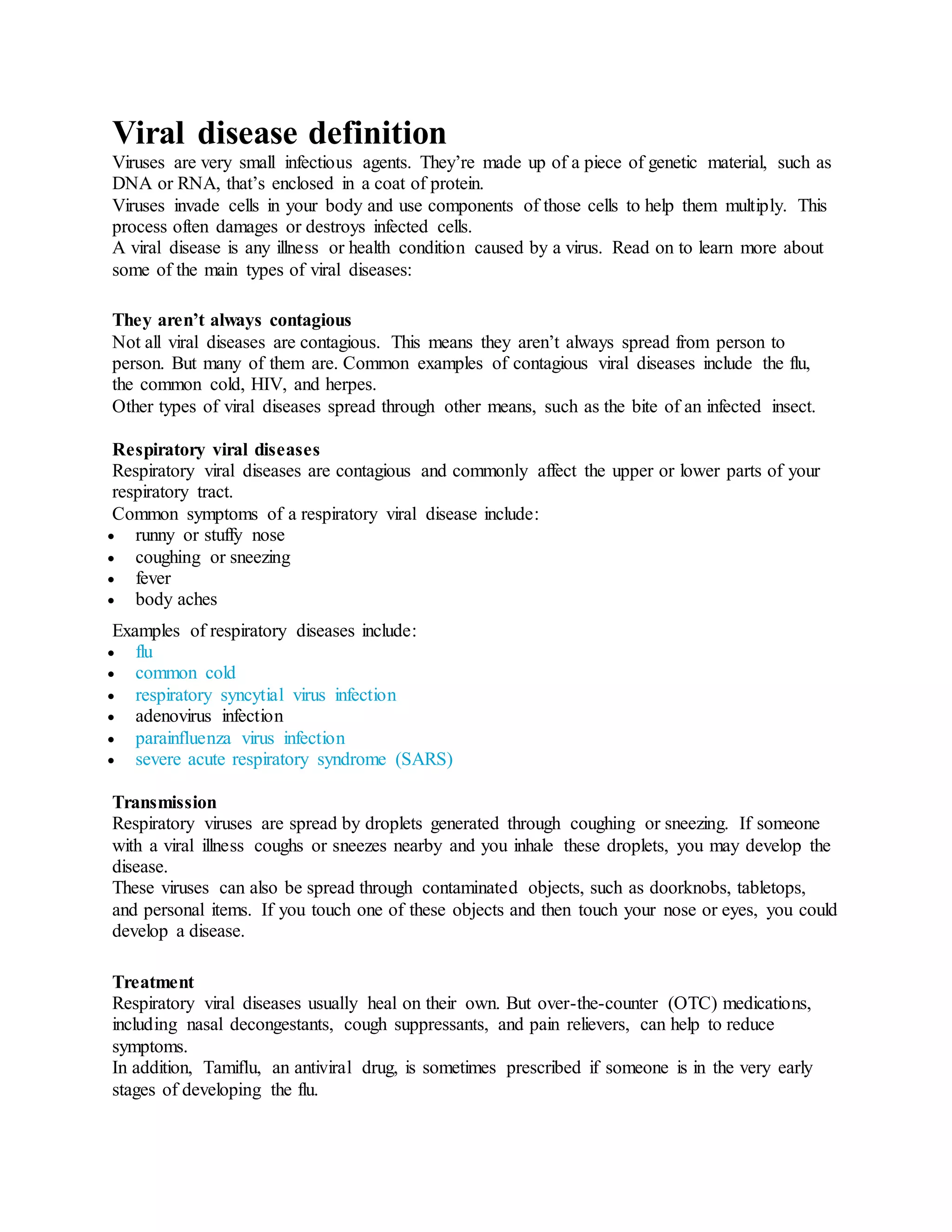 Viral disease definition | DOCX