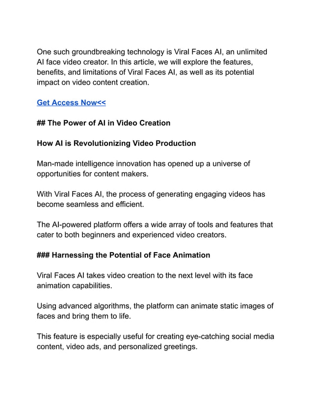 Viral Faces AI Review - Unlimited AI Face Video Creator: | PDF