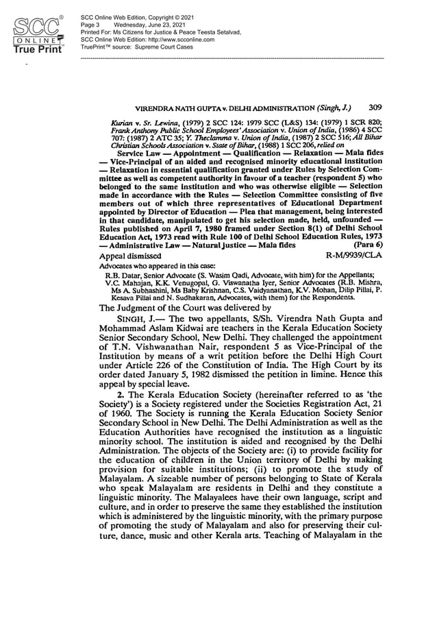 Virendra nath gupta vs delhi administration 1990 2 scc_307 | PDF