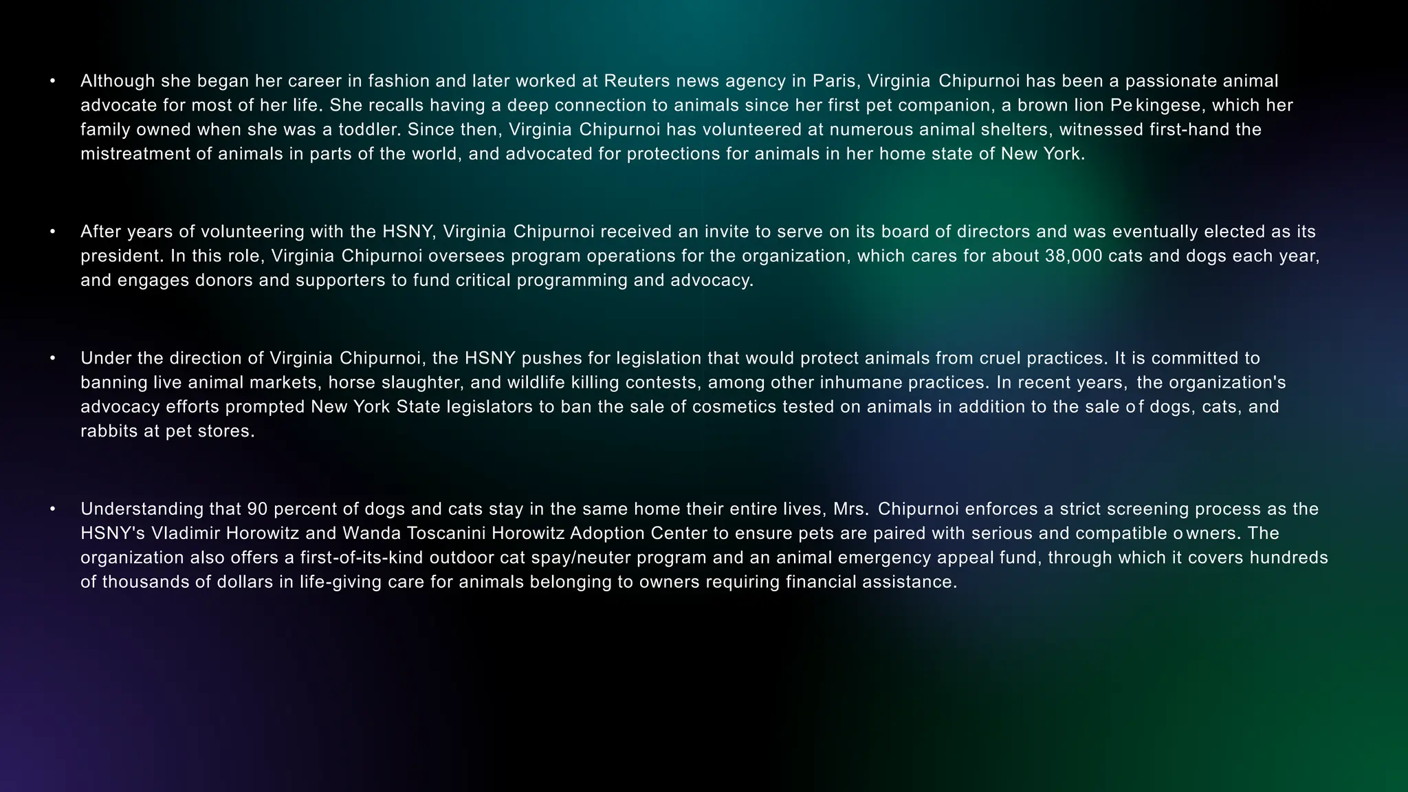 Virginia Chipurnoi - President of a Renowned Animal Welfare ...