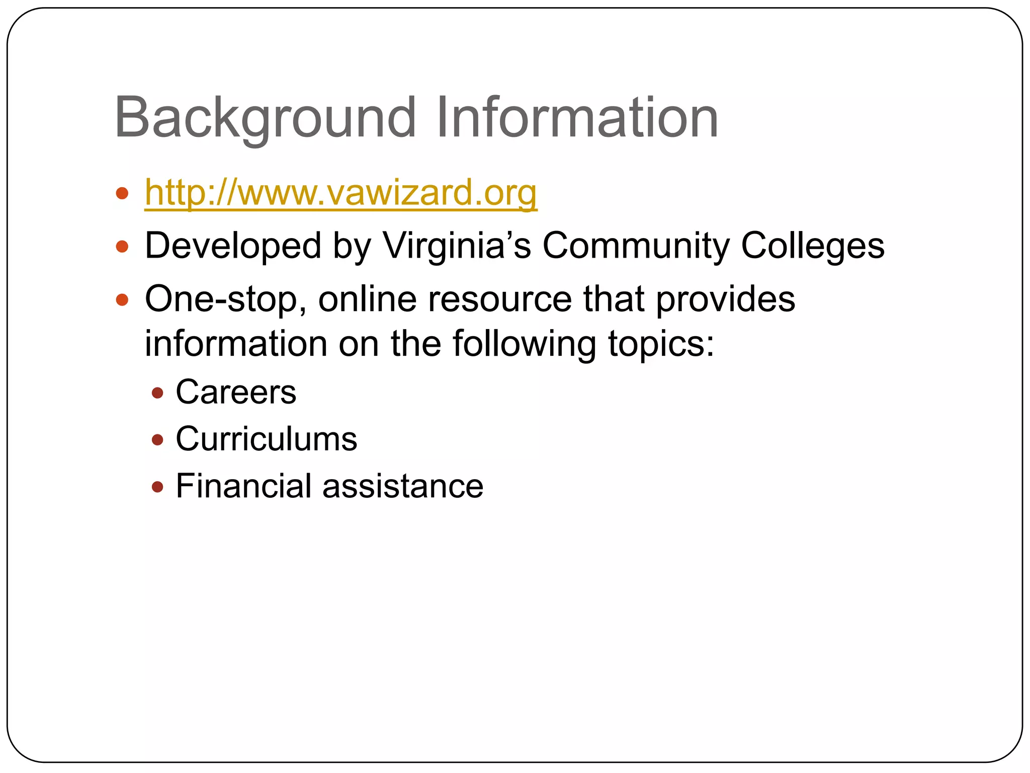 Overview of the Virginia Education Wizard | PPT