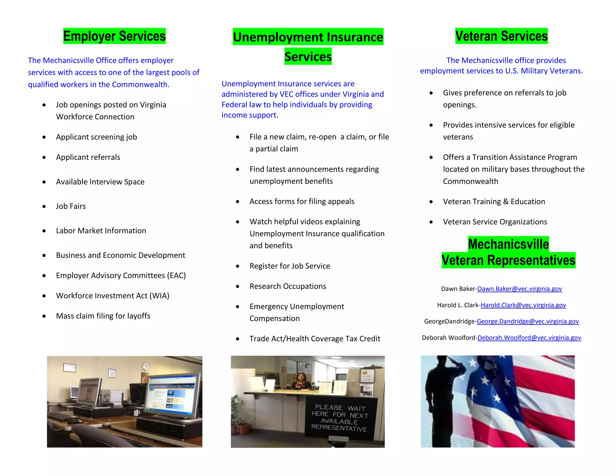 Virginia Employment Commision (VEC) Mechanicsville Brochure | PPT