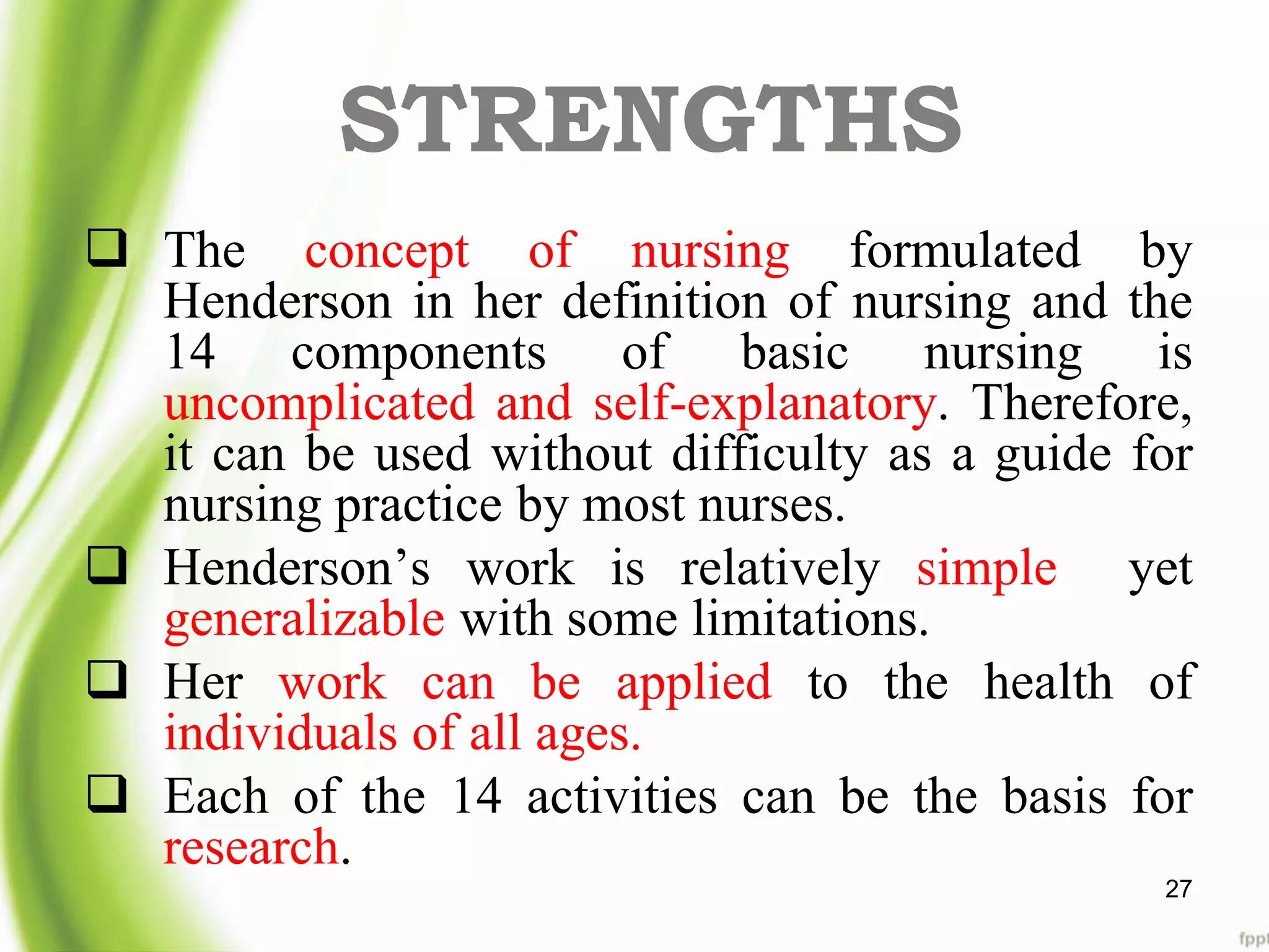 Virginia henderson's theory of nursing | PPTX
