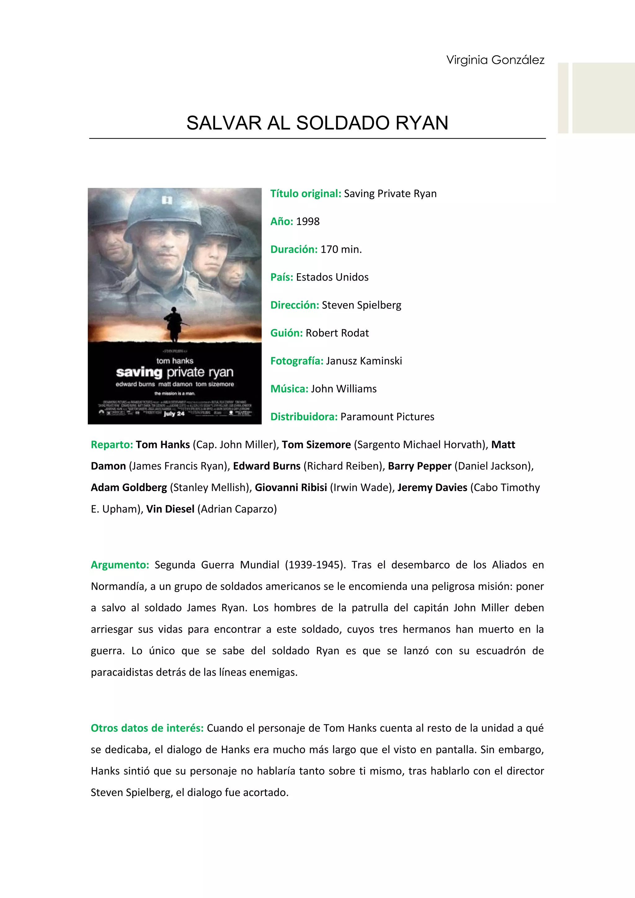 Una clase de película: Salvar al soldado Ryan | PDF