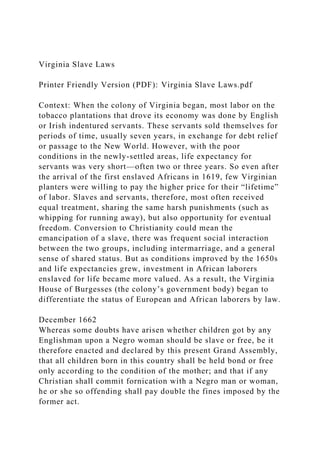 Virginia Slave LawsPrinter Friendly Version (PDF) ﻿Virginia S.docx