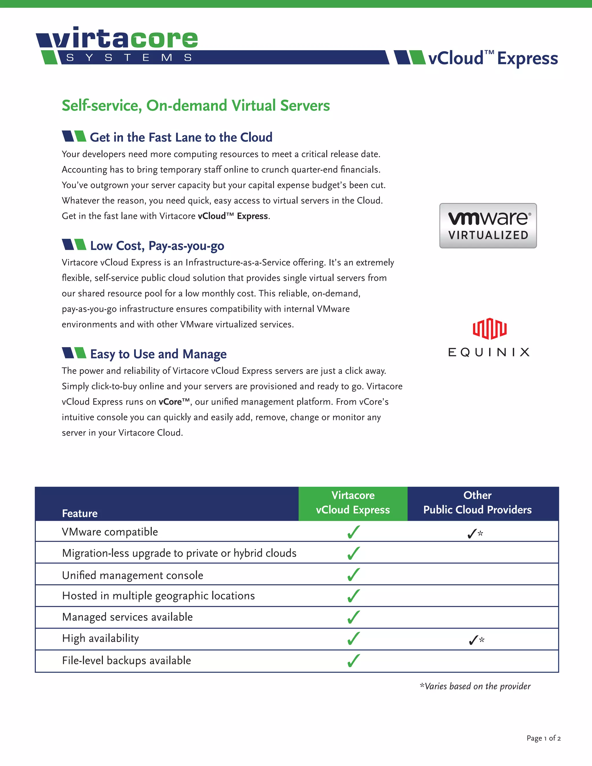 Virtacore - vCloud Express | PDF