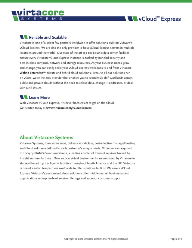 Virtacore - vCloud Express | PDF