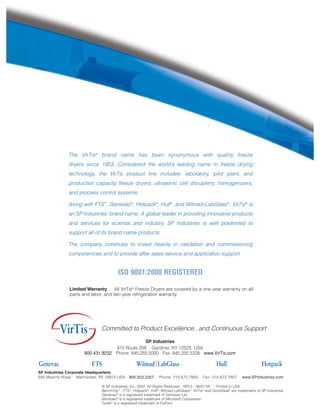 Virtis bench top k series (brochure) | PDF