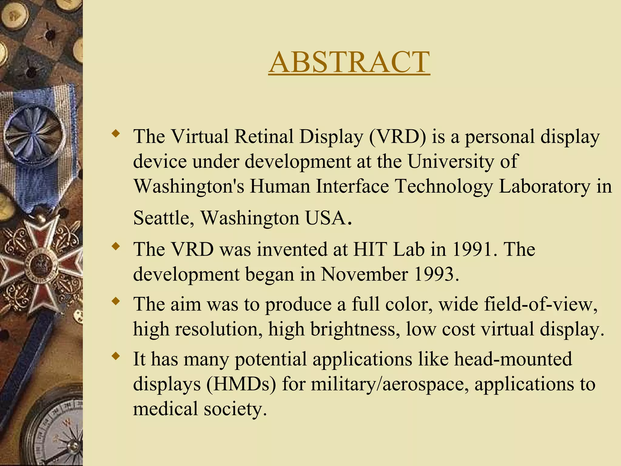 Virtual retinal-display ppt | PPT