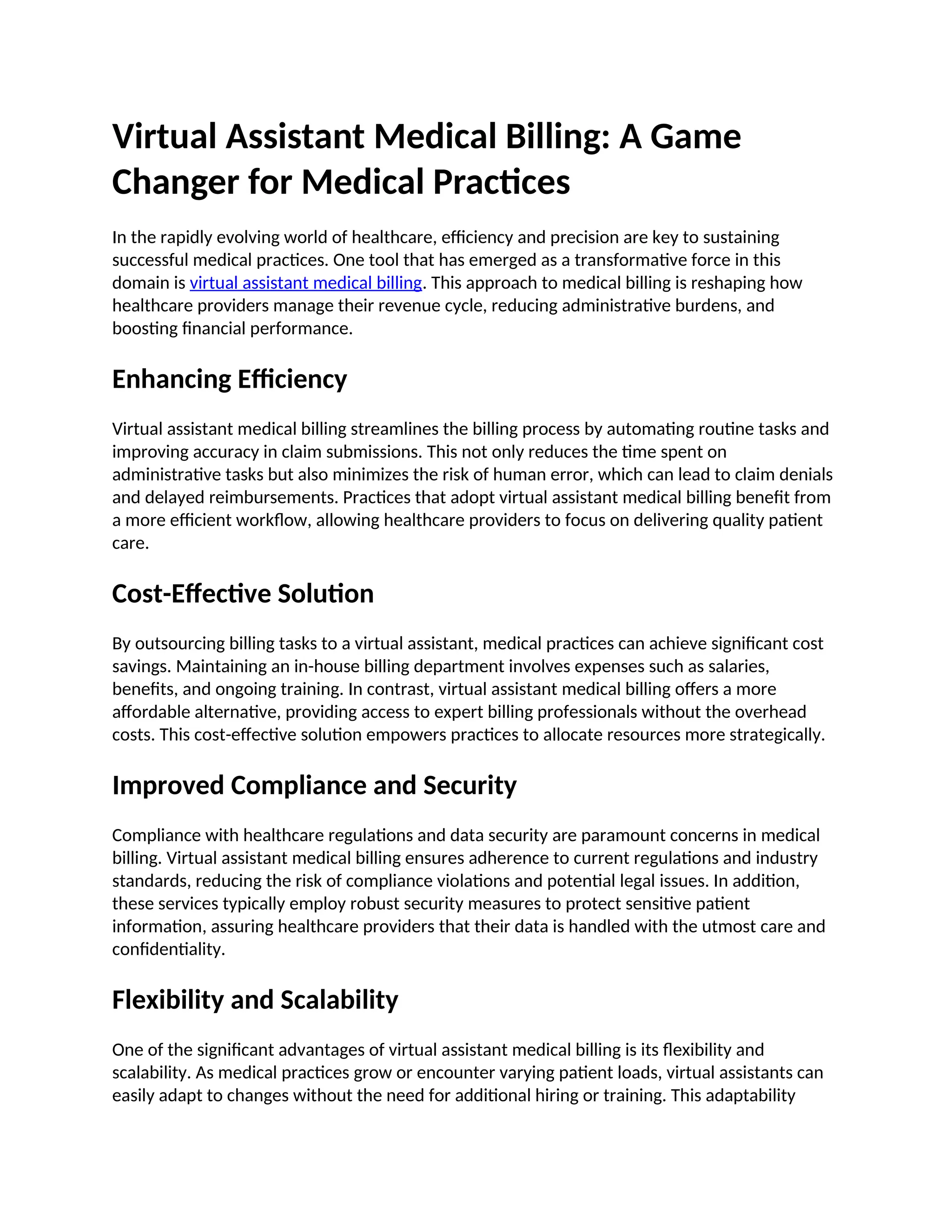 Virtual Assistant Medical Billing: A Game Changer for Medical Practices | DOCX