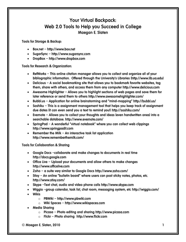 Virtual Backpack: Web 2.0 Tools to Help You Succeed in College ...