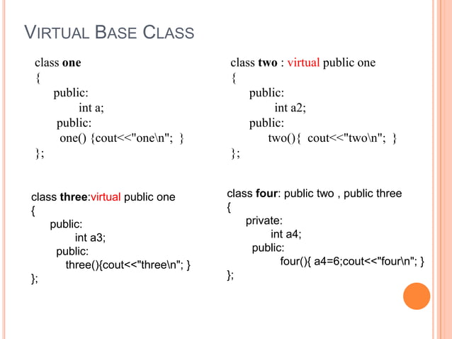 Virtual base class | PPTX | Programming Languages | Computing
