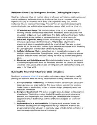 Exploring the Future: The Rise of Metaverse Virtual Cities | PDF
