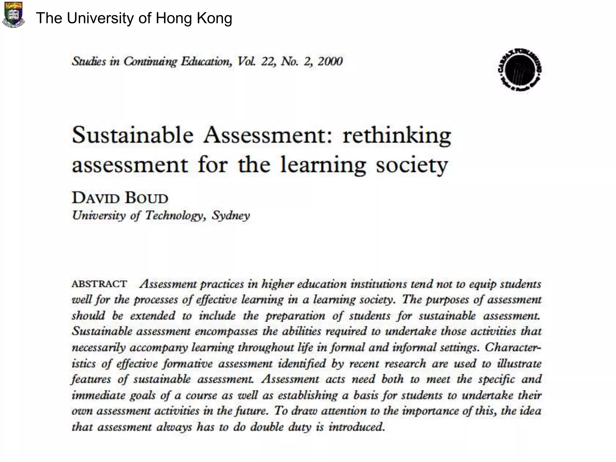 Sustainable assessment & online learning environments | PPT