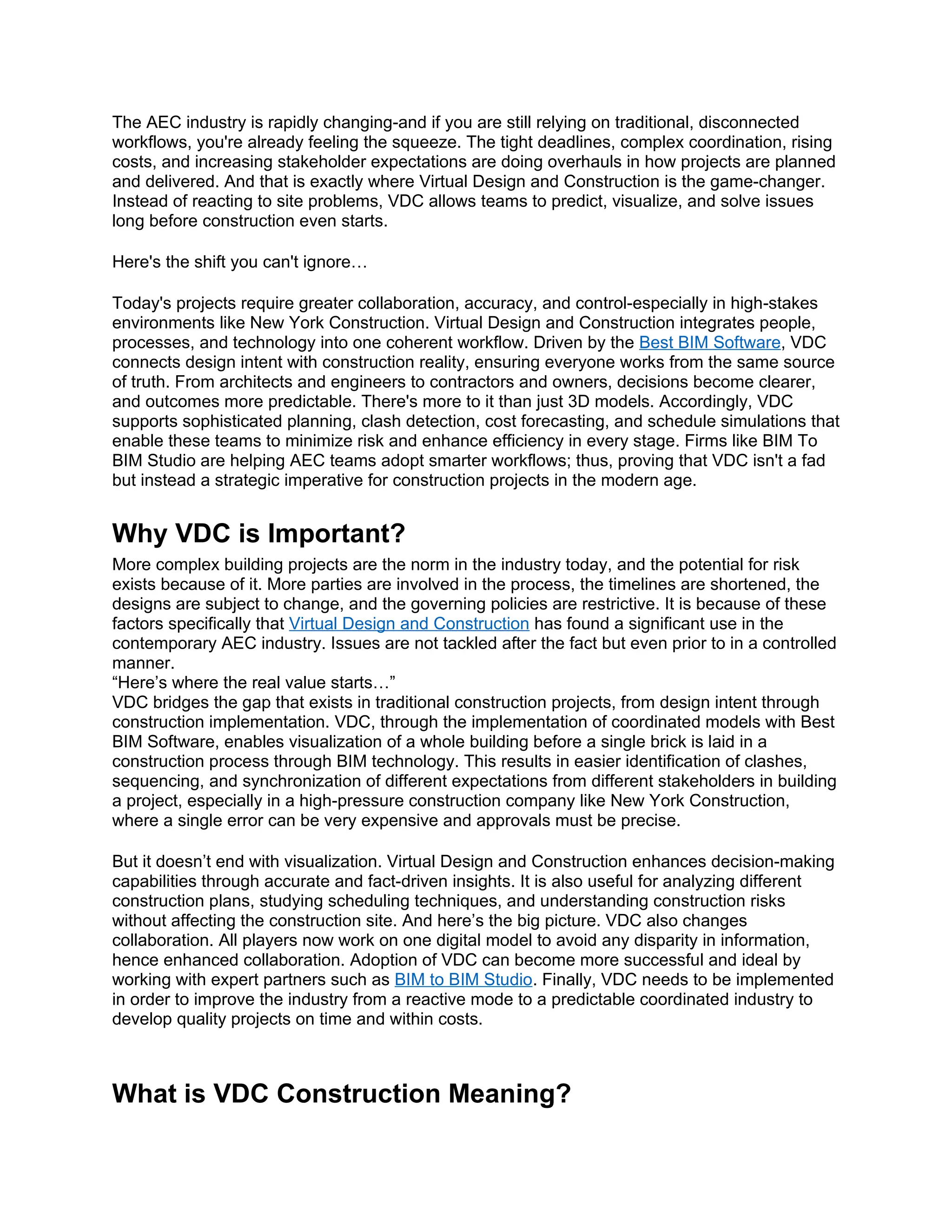 Virtual Design and Construction (VDC) in AEC Key Benefits, Challenges ...