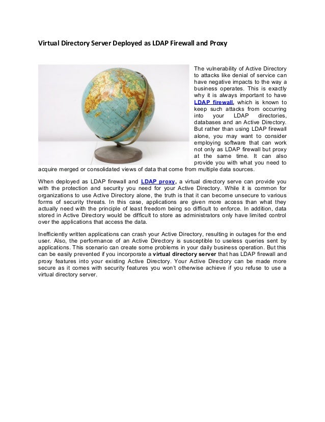 Virtual Directory Server Deployed as LDAP Firewall and Proxy