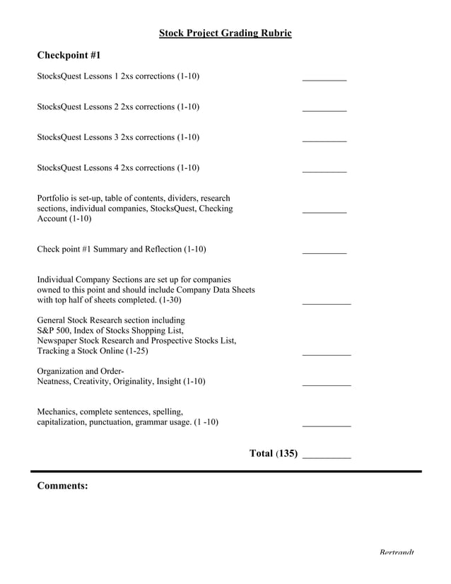 Virtual Economics Stock Project Grading Rubric | PDF