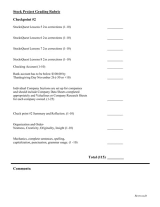 Virtual Economics Stock Project Grading Rubric | PDF