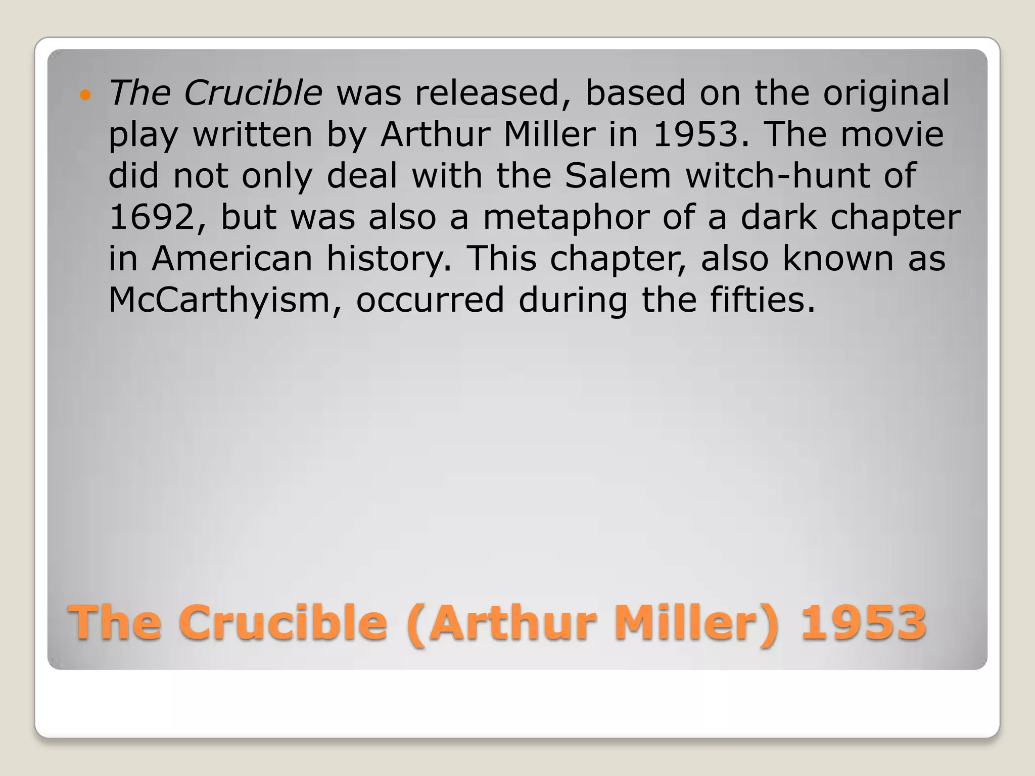 McCarthyism & The Crucible | PPTX