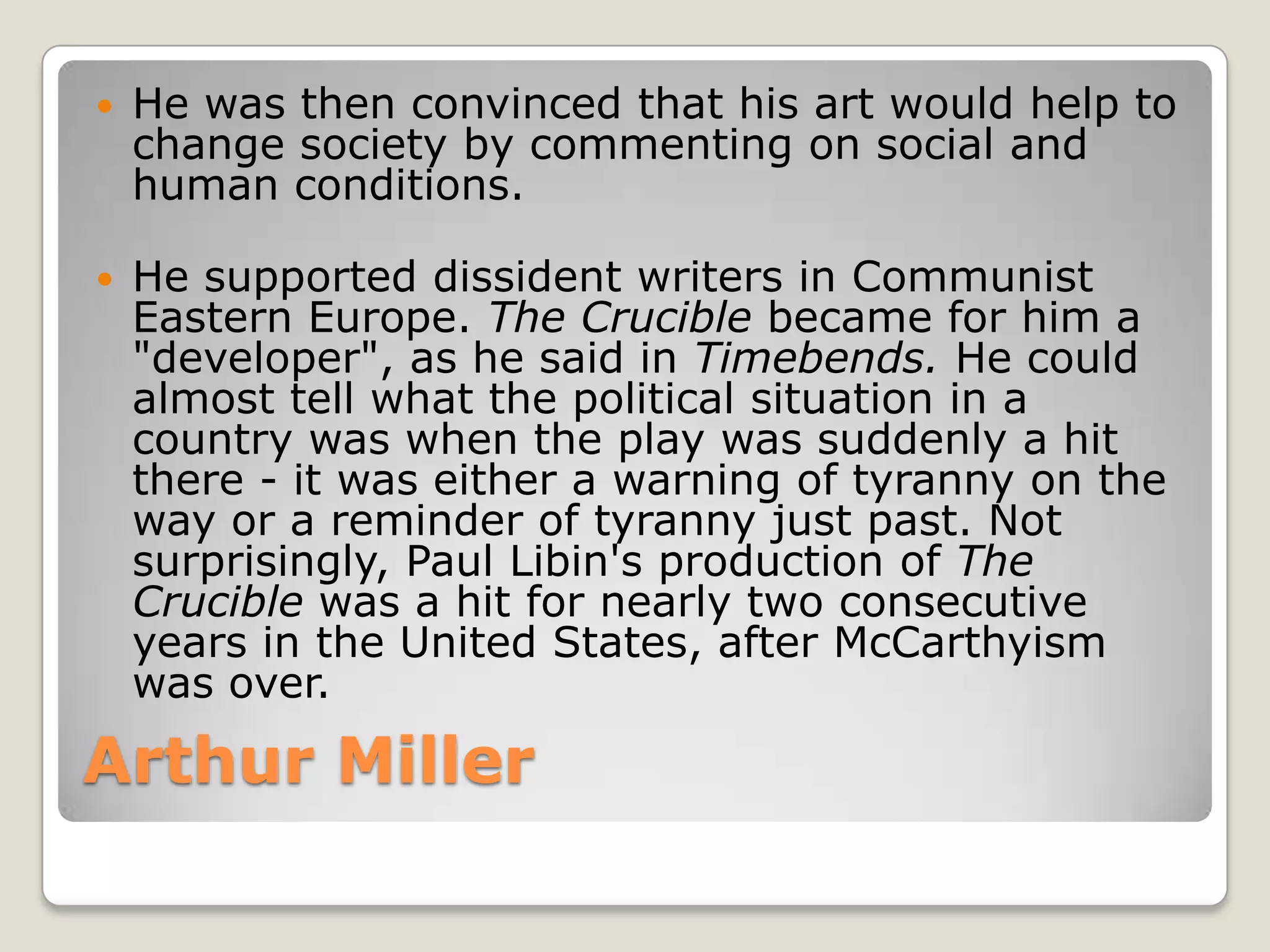 McCarthyism & The Crucible | PPTX