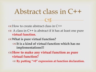Virtual function in C++ Pure Virtual Function | PPTX | Programming Languages | Computing