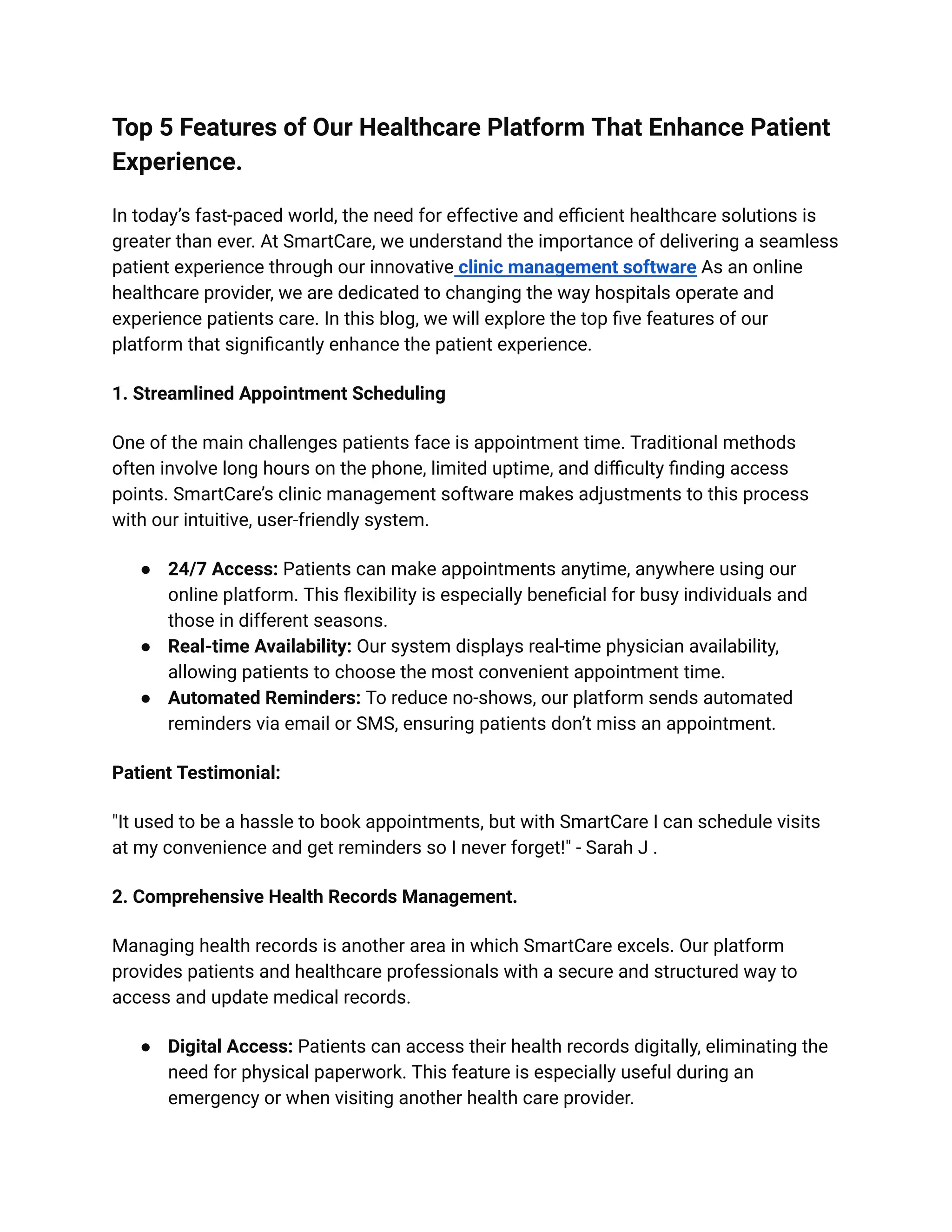 Top 5 Features of Our Healthcare Platform That Enhance Patient Experience. | PDF | Free Download