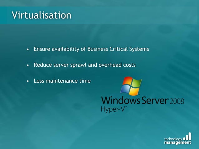 Technology Management Virtualisation and system center event | PPT