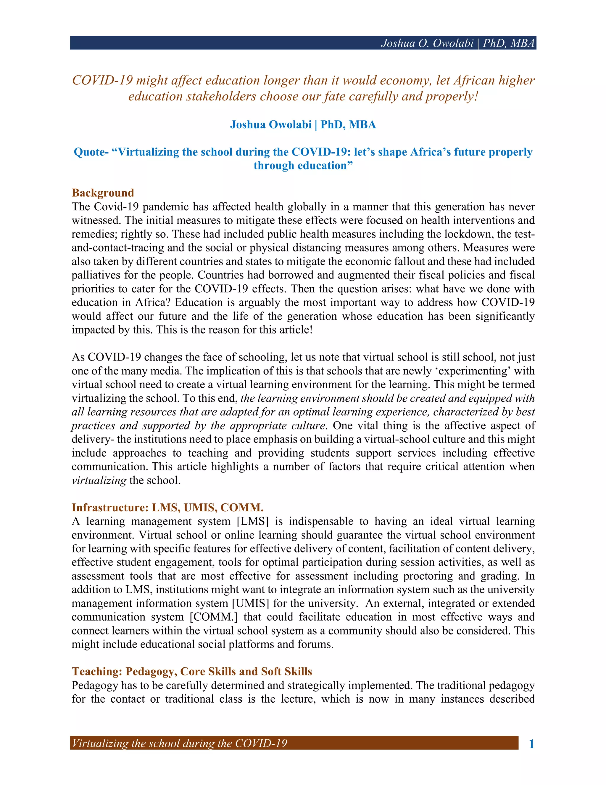 Virtualizing the school during the covid 19 | PDF