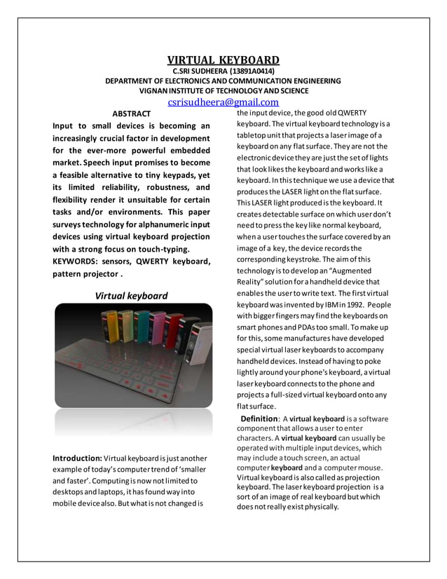 Virtual keyboard abstract | DOCX | Computer Peripherals | Computing