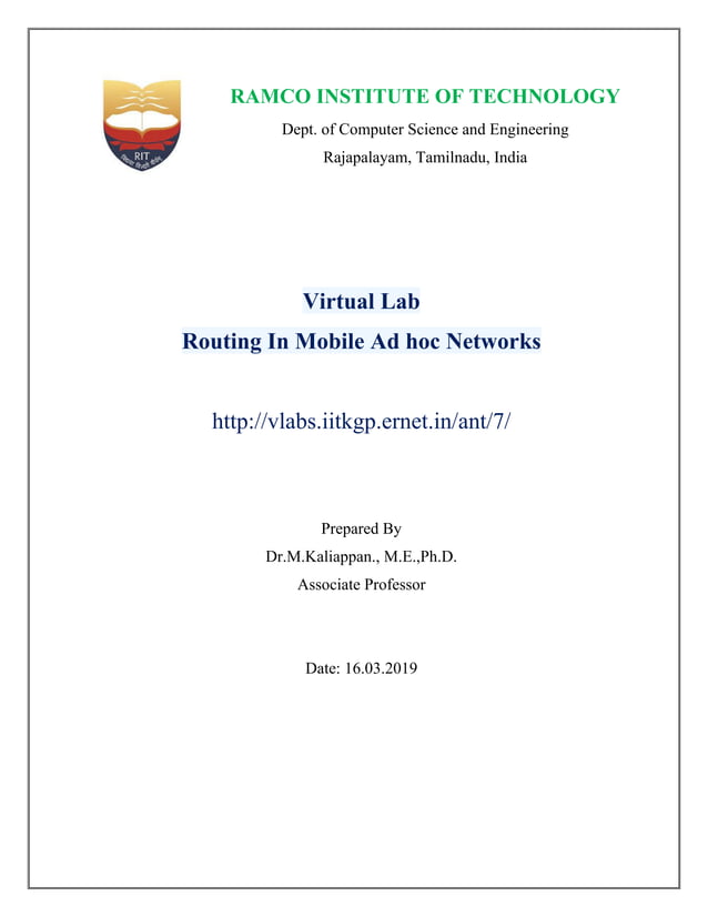 Virtual lab - Routing in Mobile Adhoc Networks | PDF