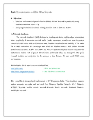 Virtual lab - Routing in Mobile Adhoc Networks | PDF