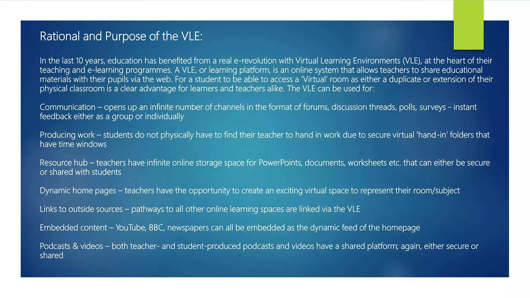 Virtual learning environment (vle) training | PPT