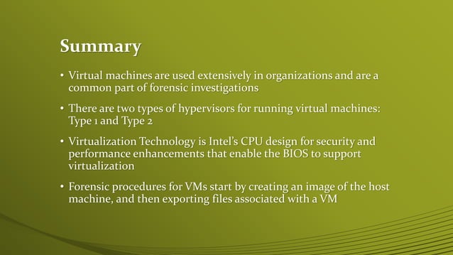 Virtual Machine Forensics | PPTX | Operating Systems | Computer Software and Applications