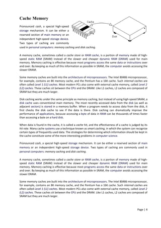 Virtual Memory vs Cache Memory | PDF