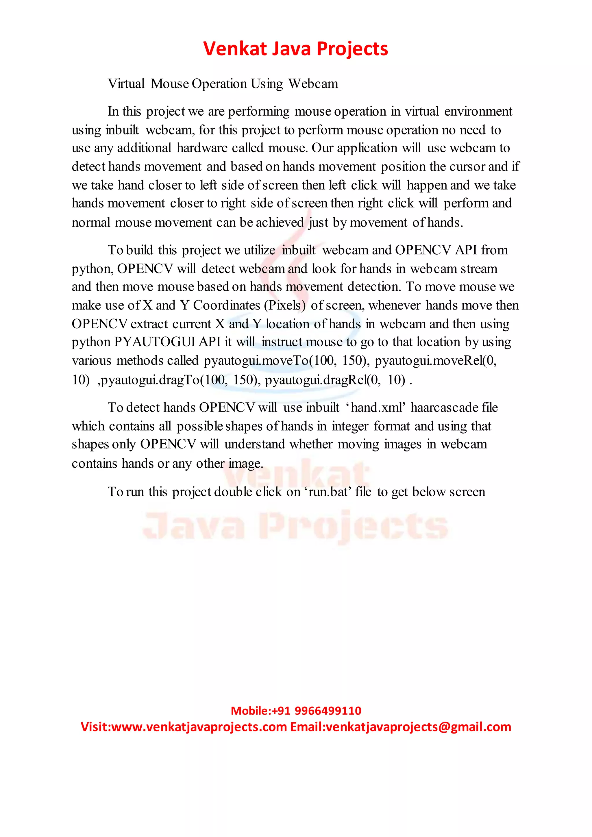 Virtual mouse operation using webcam | DOCX