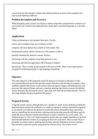 AN INTERNSHIP REPORT ON VIRTUAL MOUSE USING HAND GESTURES PROJECT | PDF