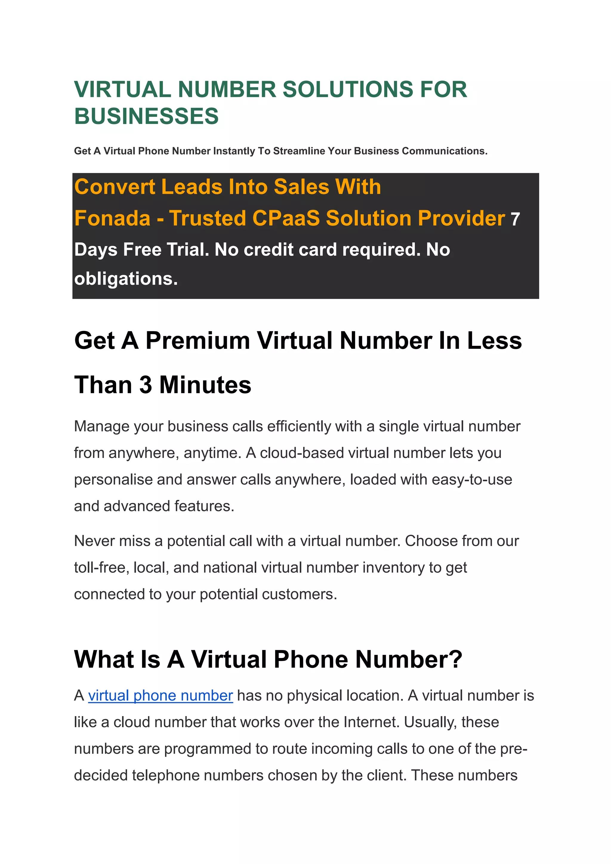 Virtual Number Solutions for Businesses | PPT