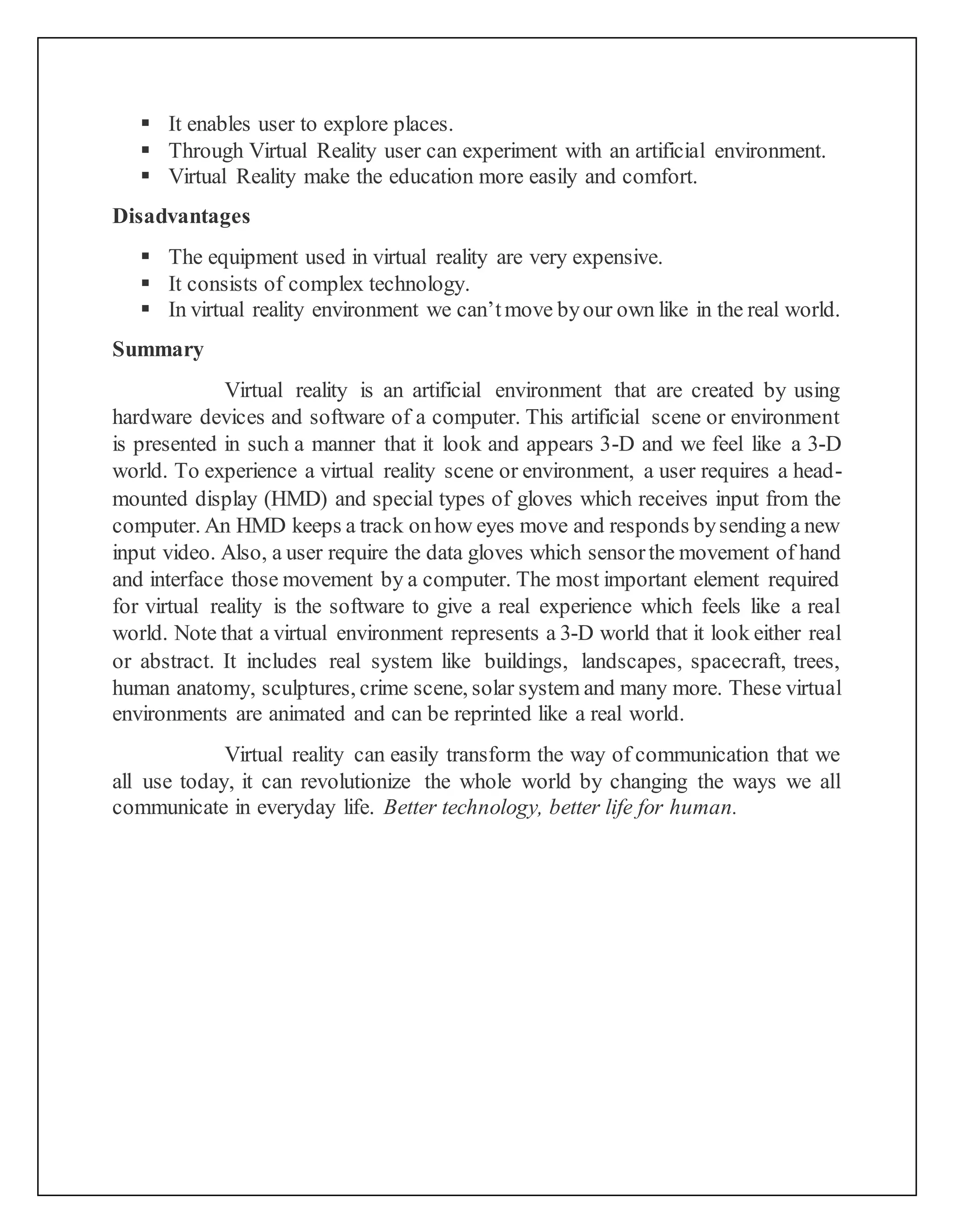 Virtual reality report | DOCX