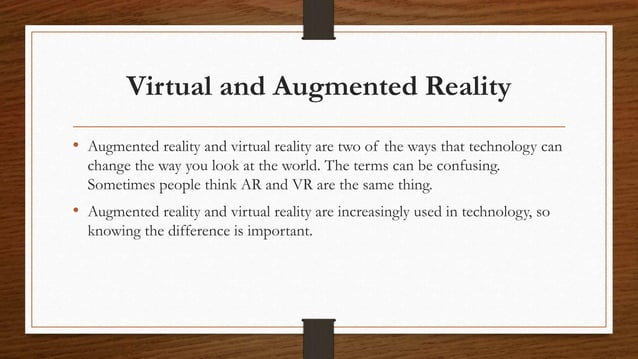 Virtual reality vs Augmented Reality | PPTX | Augmented Reality | Technology & Computing