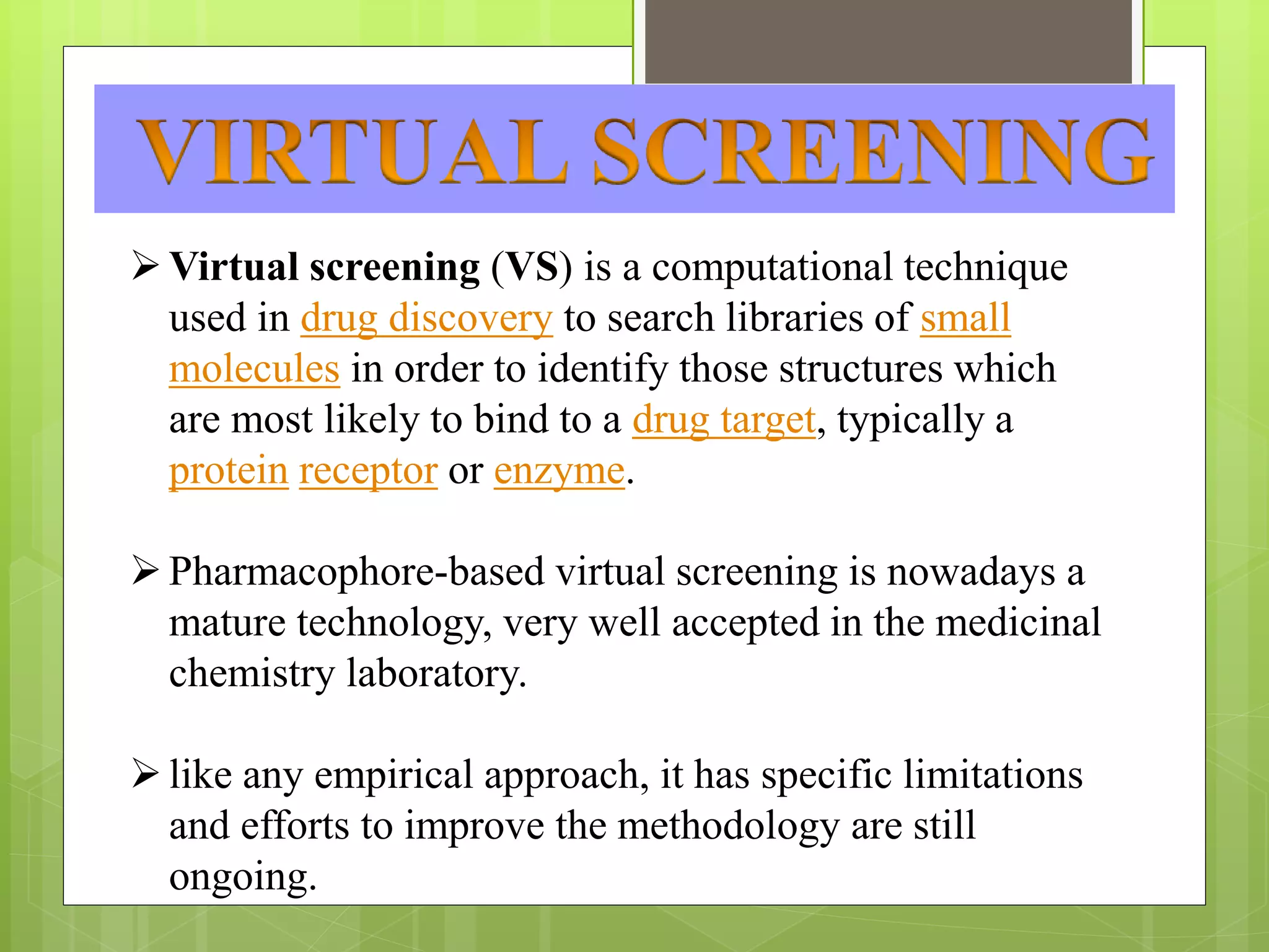 Pharmacophore Mapping and Virtual Screening (Computer aided Drug design) | PPTX