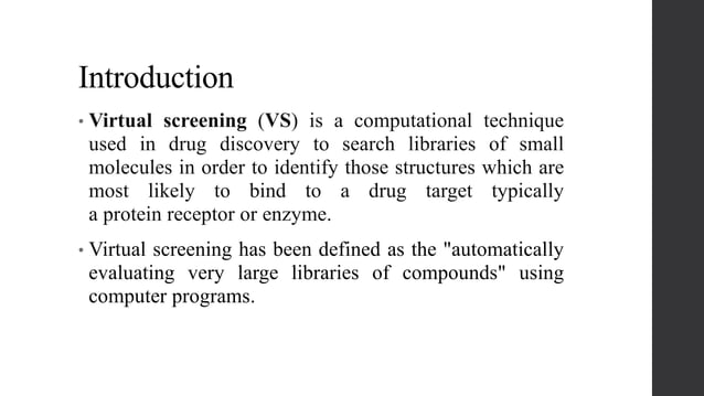 Virtual screening techniques | PPTX | Chemistry | Science
